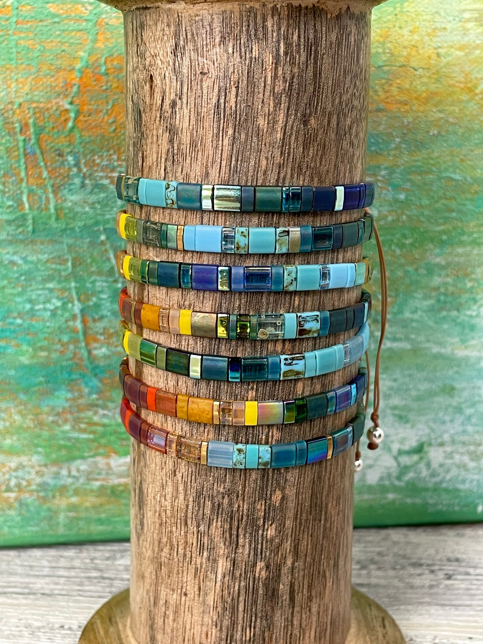 Colorful Glass Tile Bead Bracelet • Adjustable Tila Friendship Wrap ...