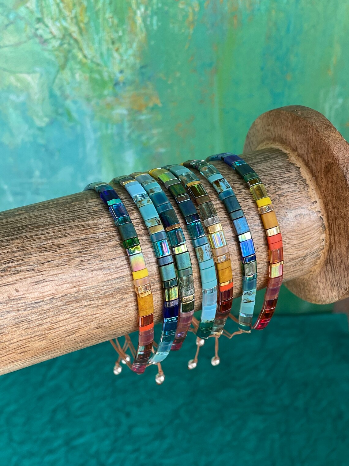 Colorful Glass Tile Bead Bracelet • Adjustable Tila Friendship Wrap ...