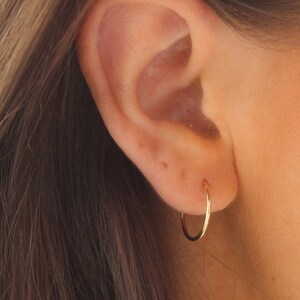 14K Solid Gold Hoops, Small Gold Hoops, Lightweight Hoops, Everyday Hoop Gold, Gift for Her ...