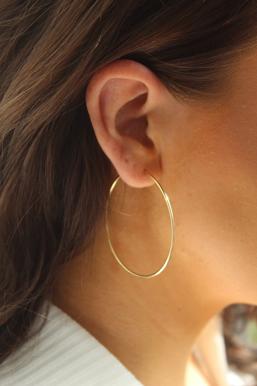 14K Gold Hoop Earrings, Large Minimalist Gold Hoops, Big Hoops, Gold ...