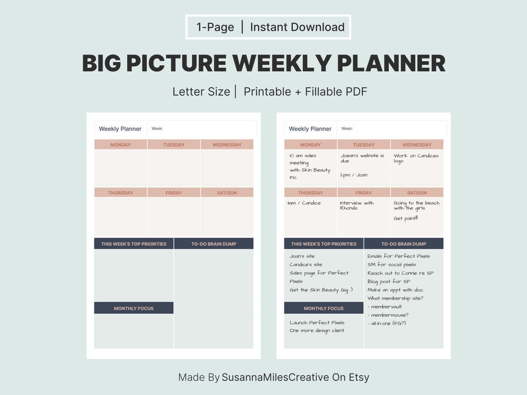 The Big Picture Weekly Planner for Business Planning and Clarity ...