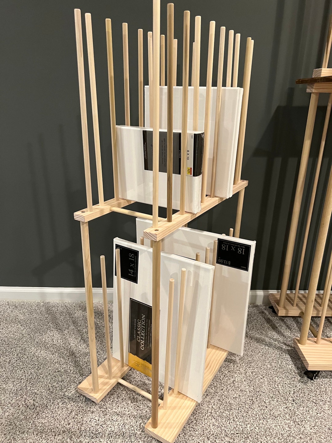 Two Tier Wheeled Art Storage Rack With 18” Tall Dowels - 24” Long ...