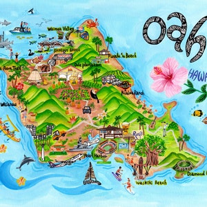 Oahu Hawaii Art Print | Hawaii Islands Gift | Honolulu, Waikiki, Pearl ...