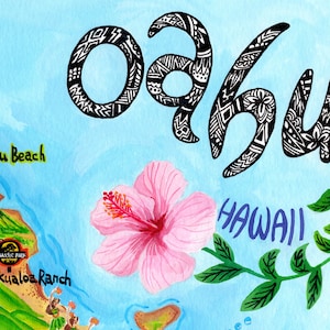 Oahu Hawaii Art Print | Hawaii Islands Gift | Honolulu, Waikiki, Pearl ...