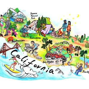 California Dreams: A Map in Colors, California Fine Art Print, Designed ...