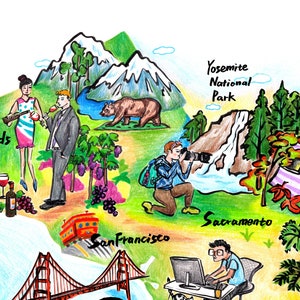 California Dreams: A Map in Colors, California Fine Art Print, Designed ...