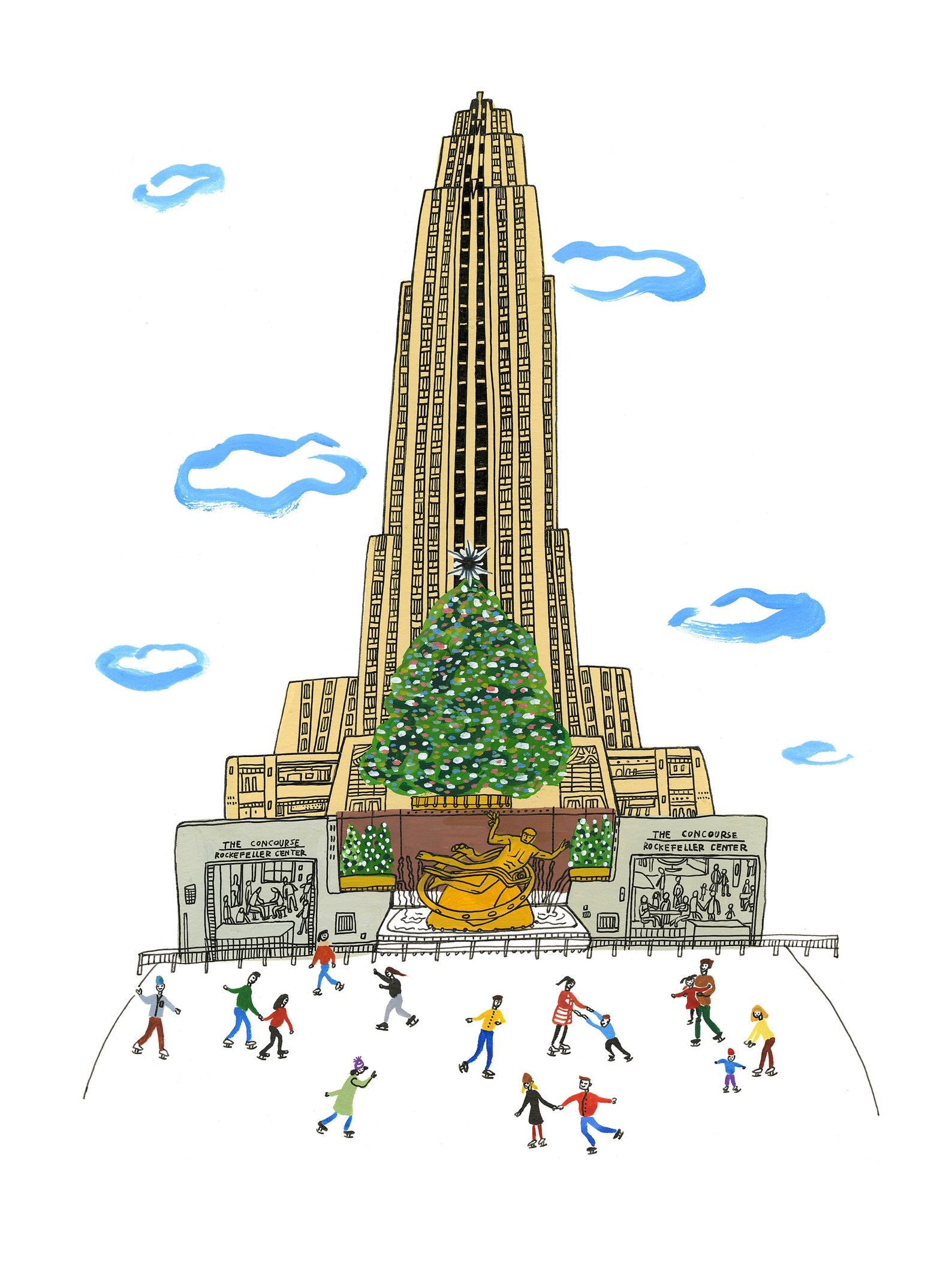 Ice Skating at New York Rockefeller Center Original Fine Art | Etsy