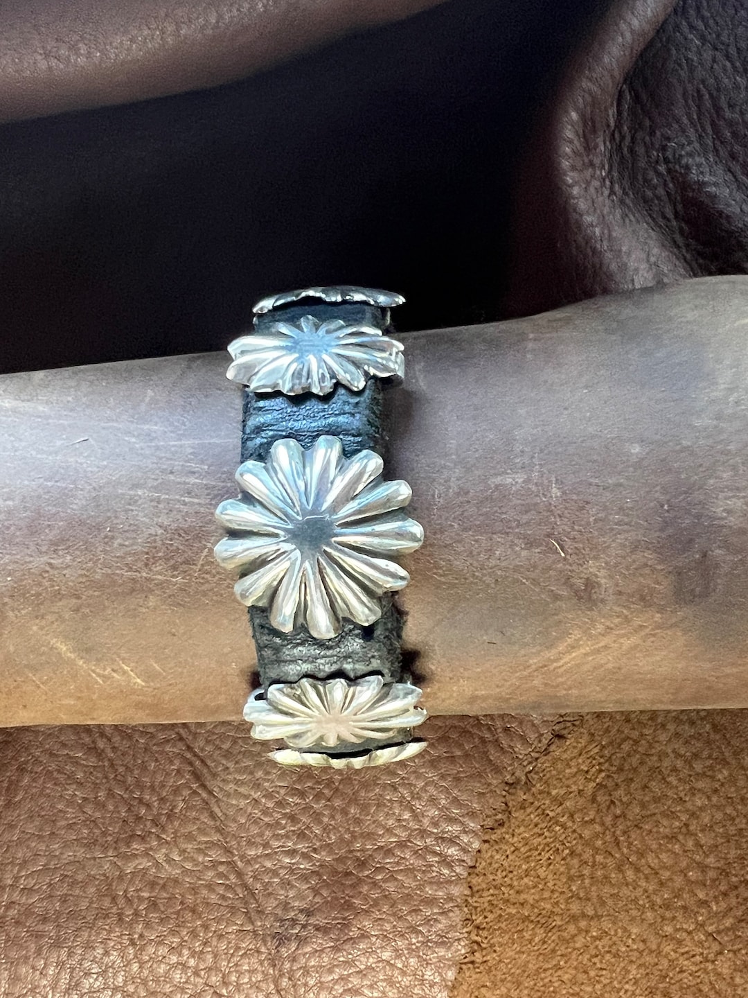 Leather and Sterling Silver Concho Bracelet With Sterling Silver Concho ...