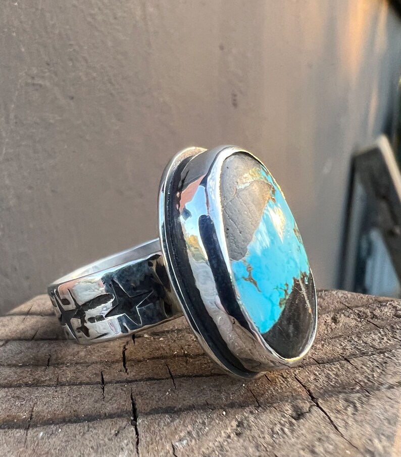 Hand Forged Sterling Silver Blue Moon Turquoise Ringsize 9 - Etsy