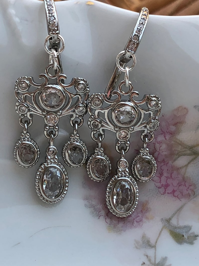 Regency Earrings, Ancient Style Wedding Dangle Earrings, Gold and Clear ...