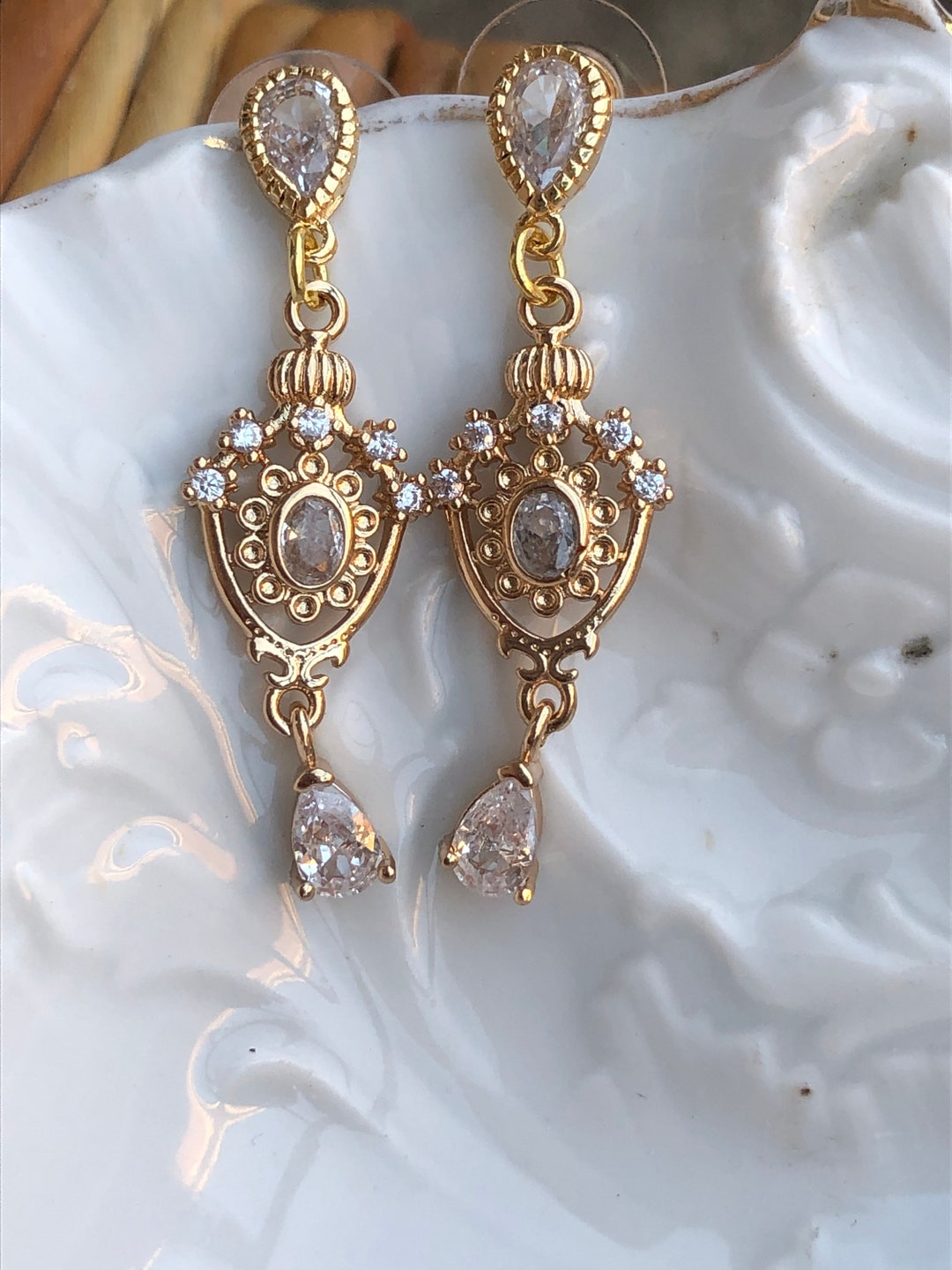 Regency Earrings, Ancient Style Wedding Dangle Earrings Gold Silver and ...