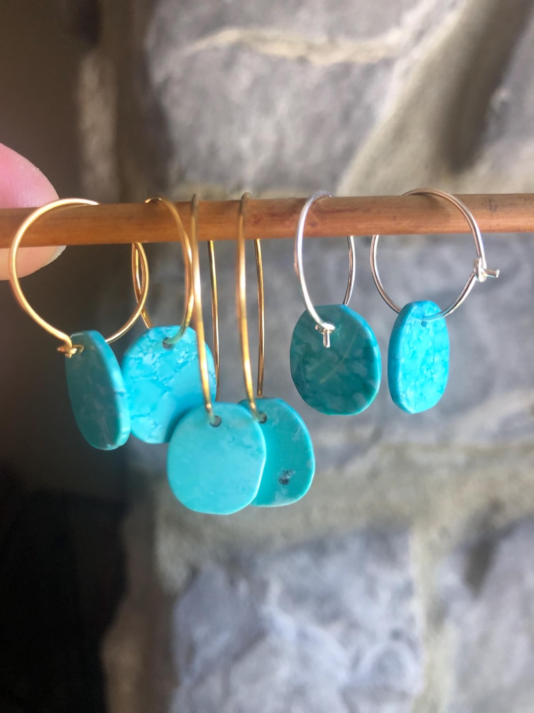 Turquoise Slab Sterling Silver Hoop Earrings: Gold or Silver, Something ...
