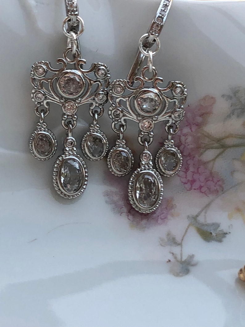 Regency Earrings, Ancient Style Wedding Dangle Earrings, Gold and Clear ...