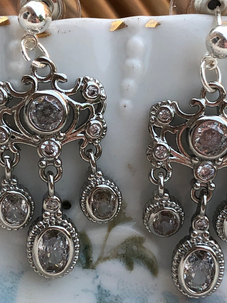 Regency Earrings, Ancient Style Wedding Dangle Earrings, Gold and Clear ...