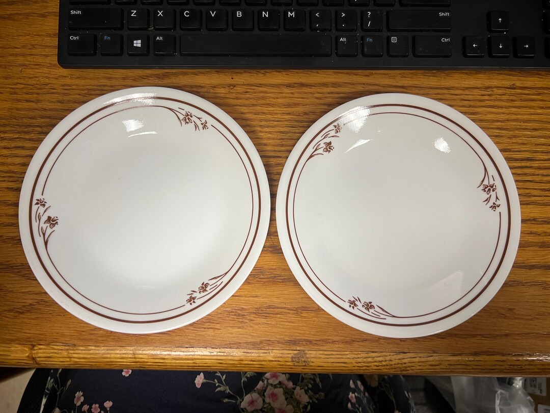 Two Corelle Corningware Melody Brown Pattern Bread Dessert Plates ...