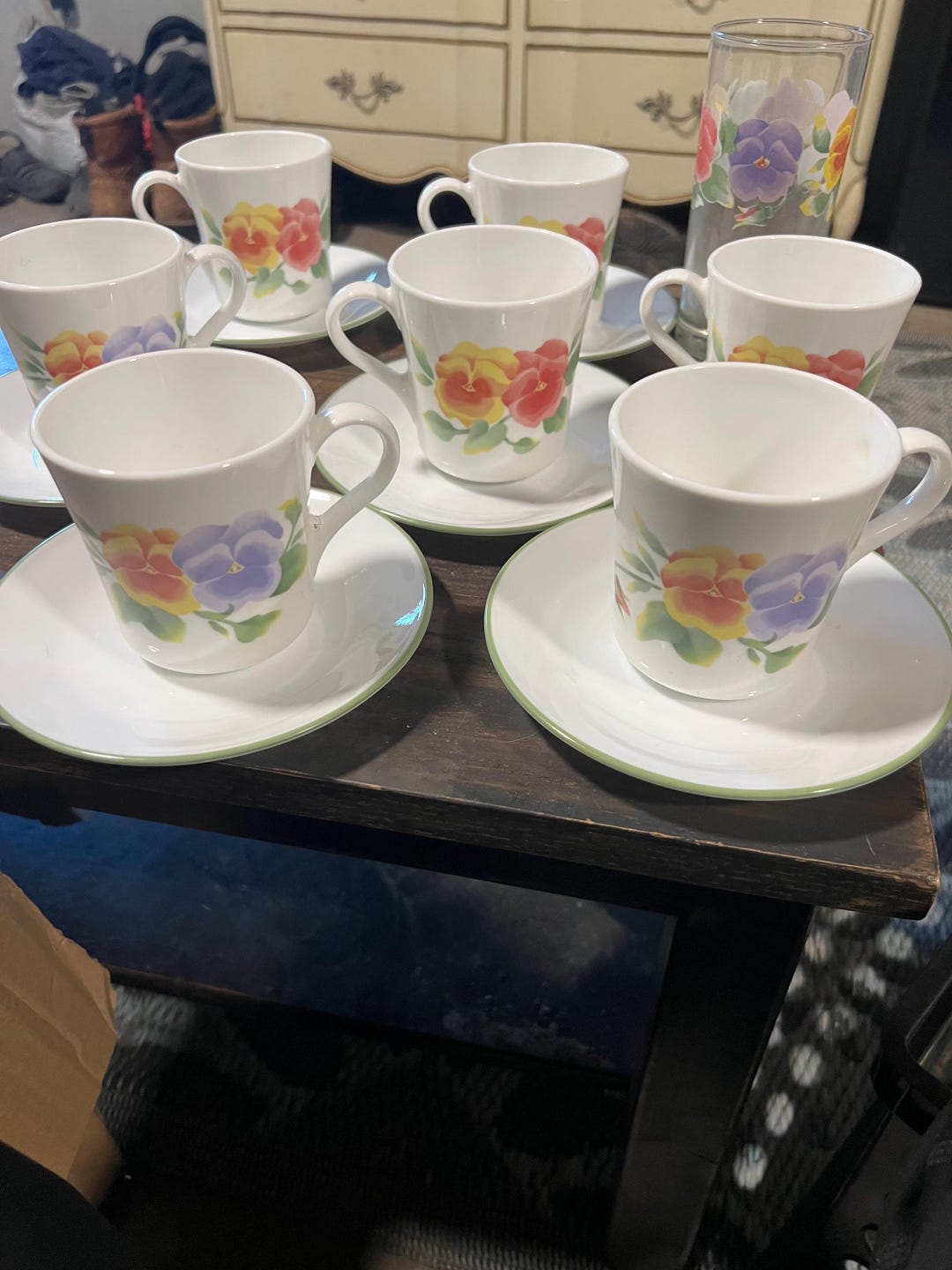 Corningware Corelle Summer Blush Pattern Set of 7 Mugs and 6 Saucers ...