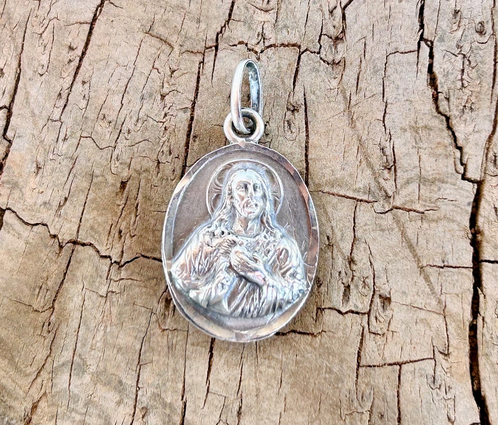 Vintage Sterling Silver Double Sided Jesus and Virgin Mary Puffy ...
