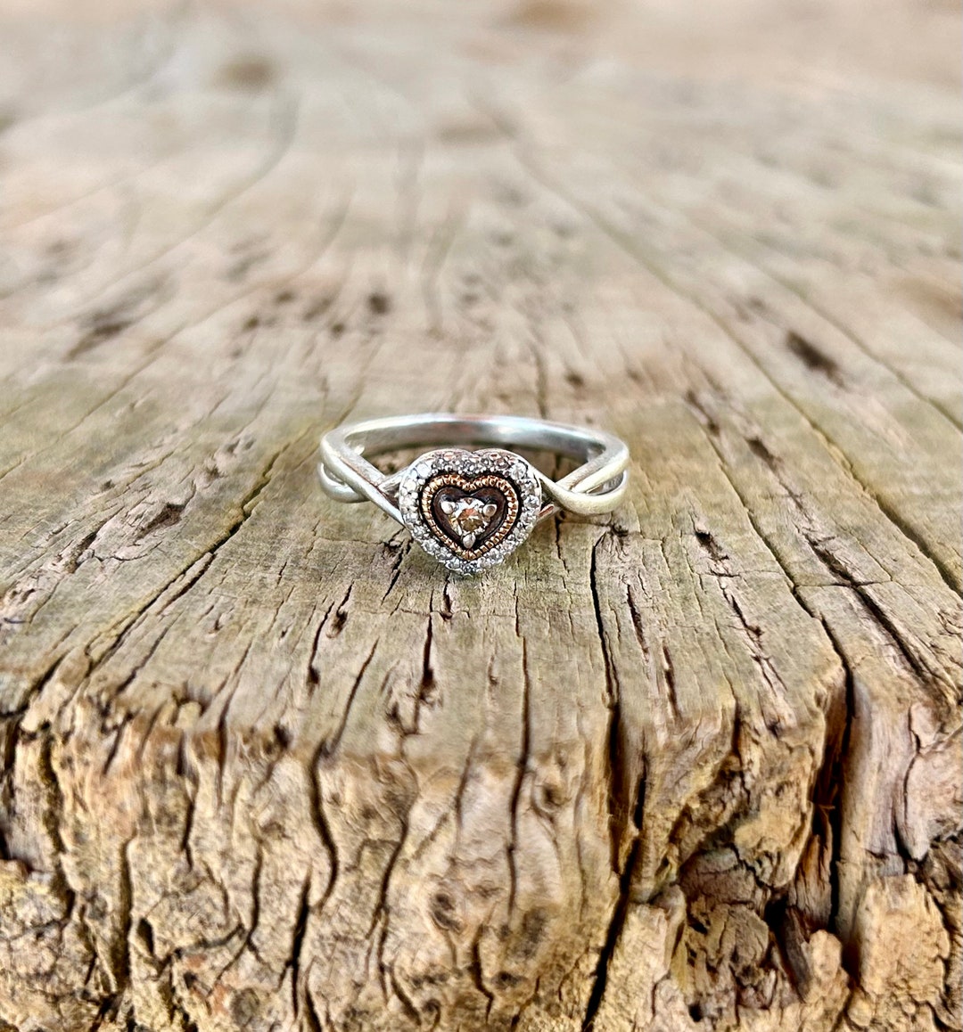 10K Gold Sterling Silver Diamond Heart Ring - Etsy