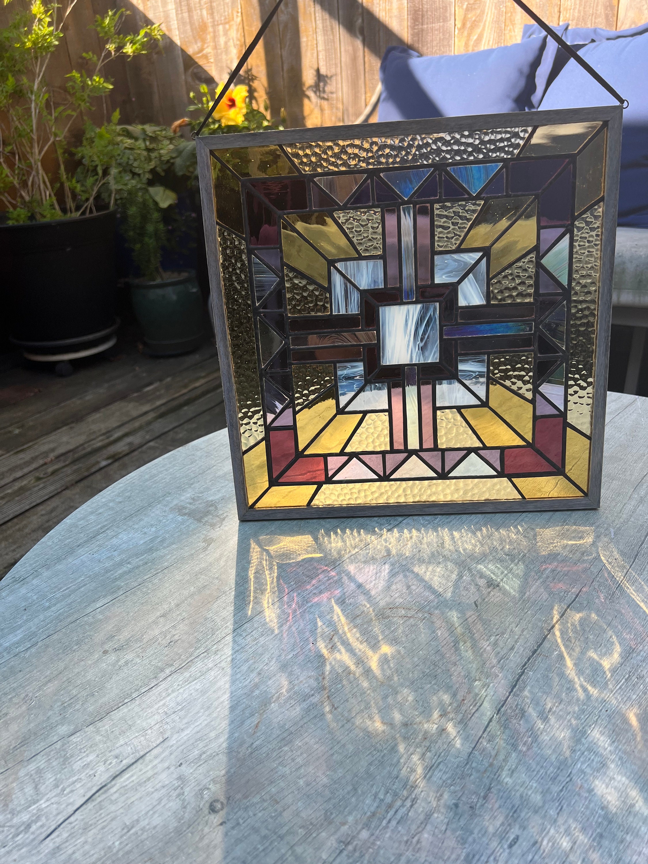 Purple, Amber and Iridescent Square Stained Glass Sun Catcher - Etsy