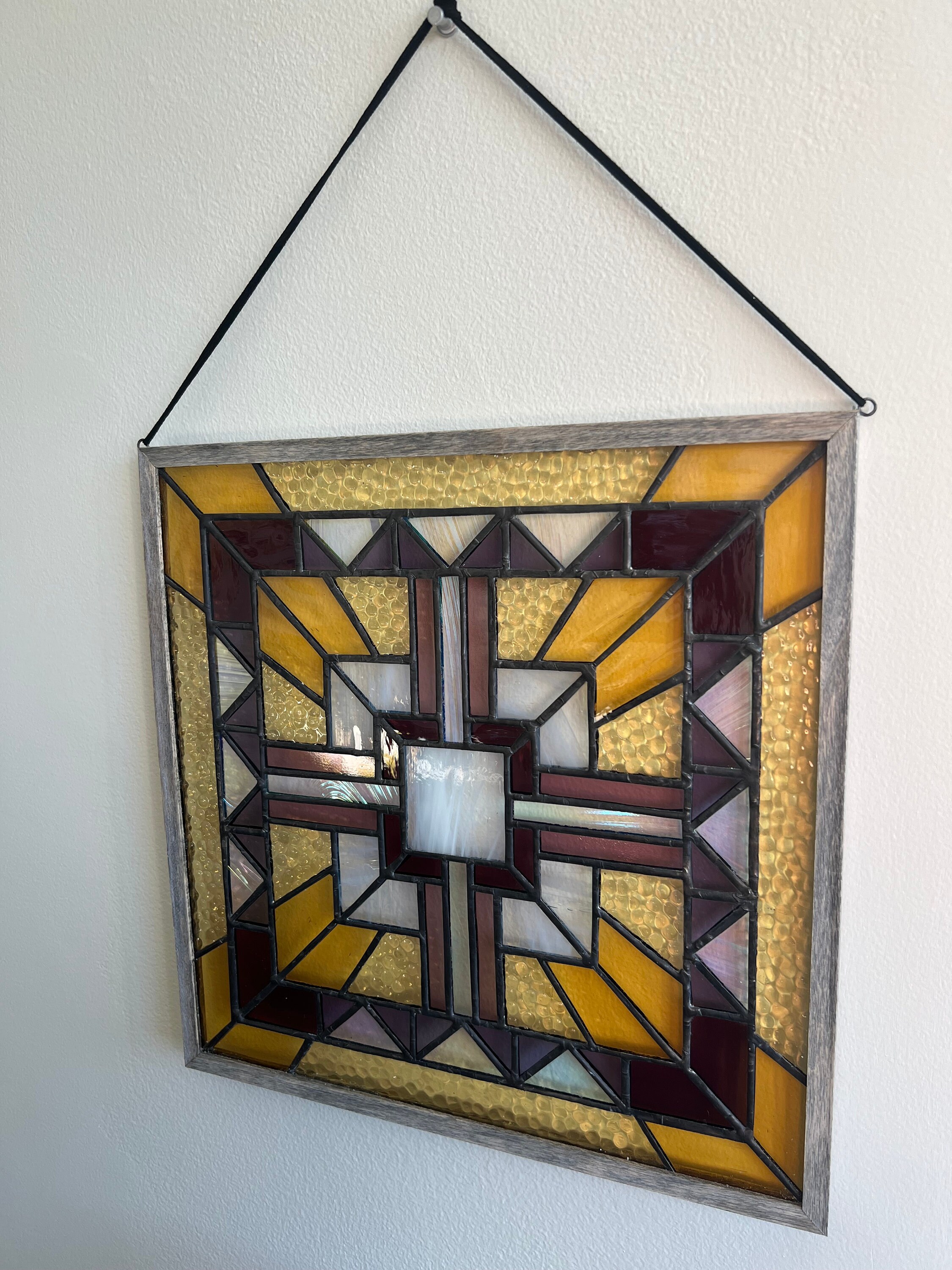 Purple, Amber and Iridescent Square Stained Glass Sun Catcher - Etsy