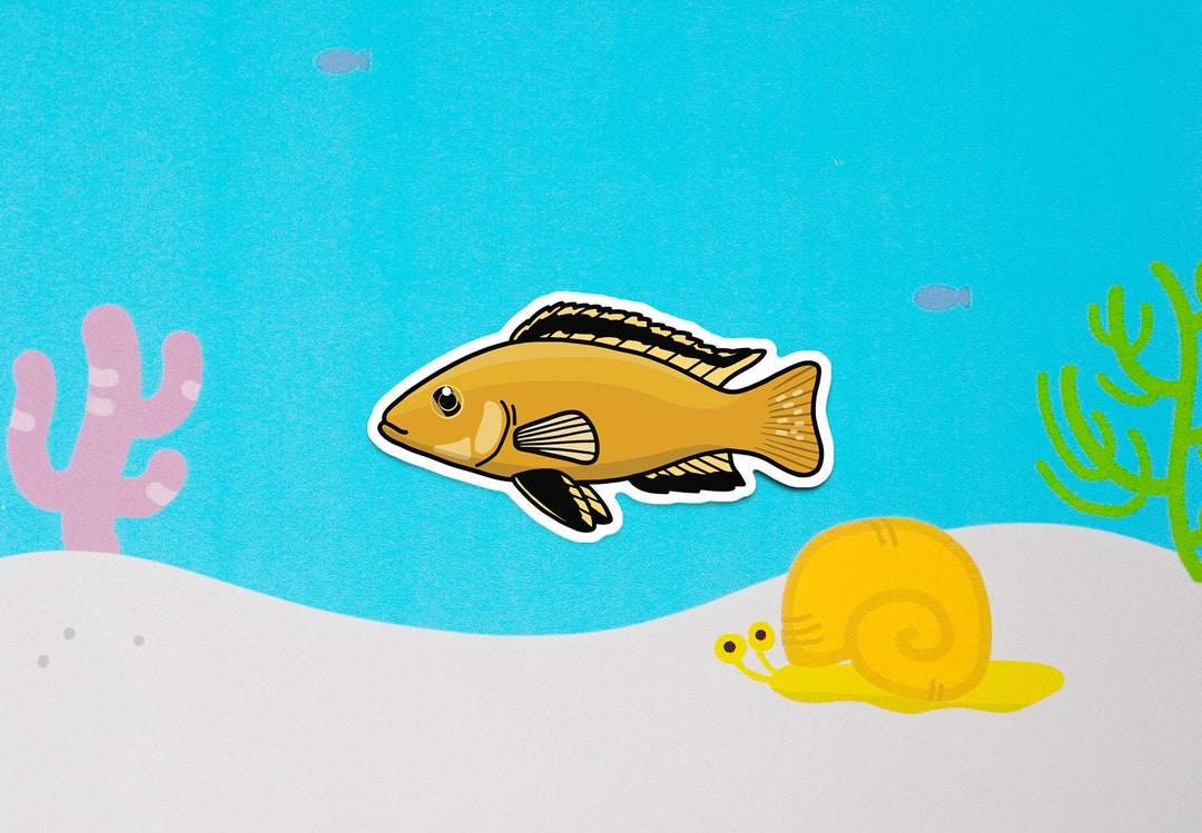 Electric Yellow Cichlid Waterproof Paper Sticker, Aquarium Sticker ...