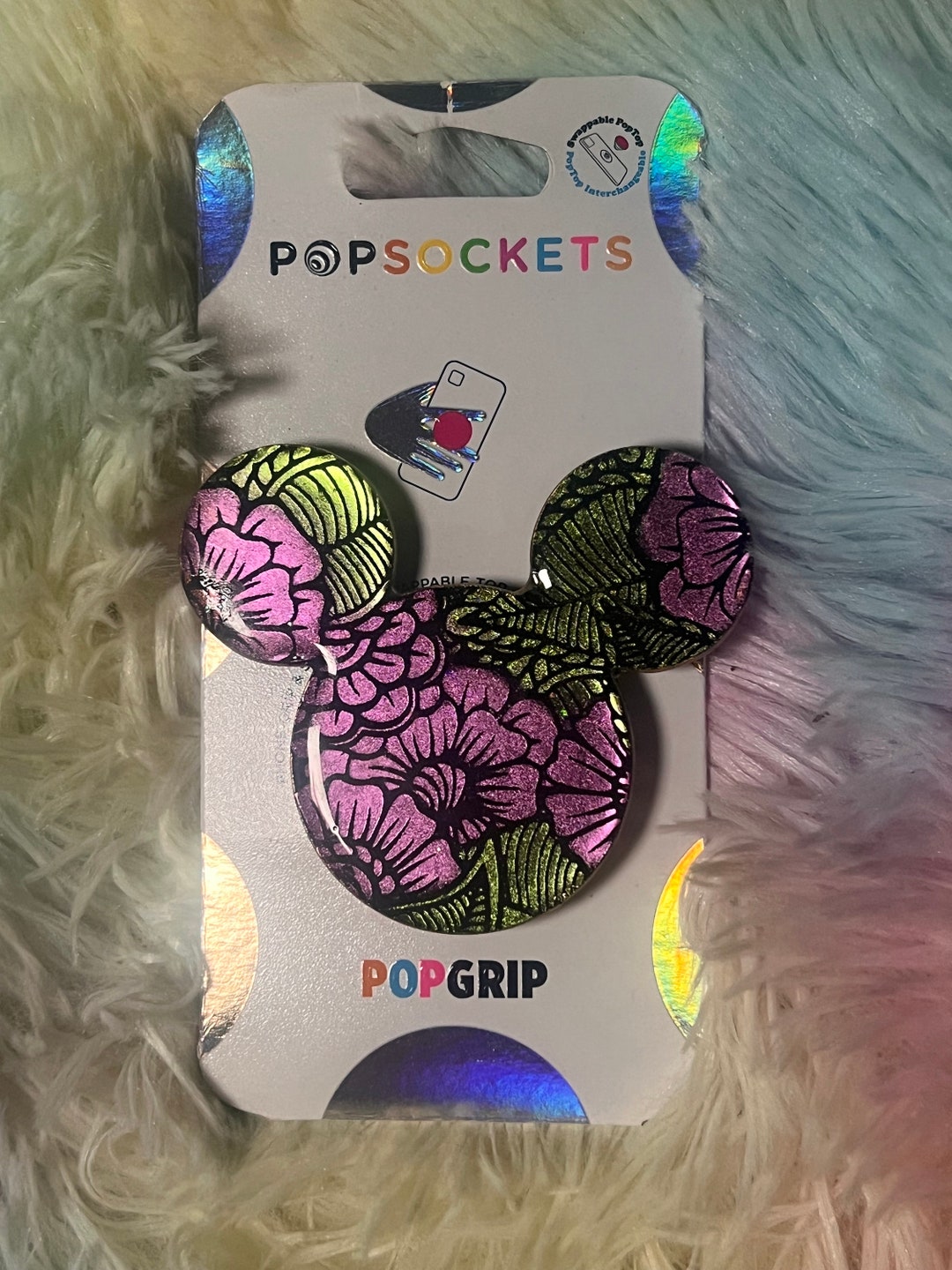 Purple Floral Mouse Head Silhouette Pop Socket or Badge Reel - Etsy