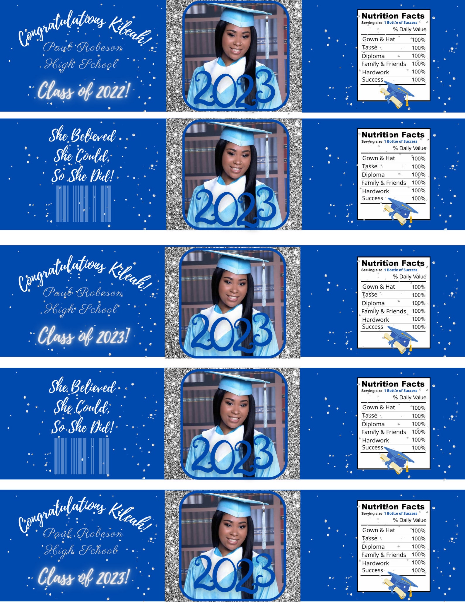 Class of 2023 Water Bottle Template. Can Be Edited to Match Any Color ...