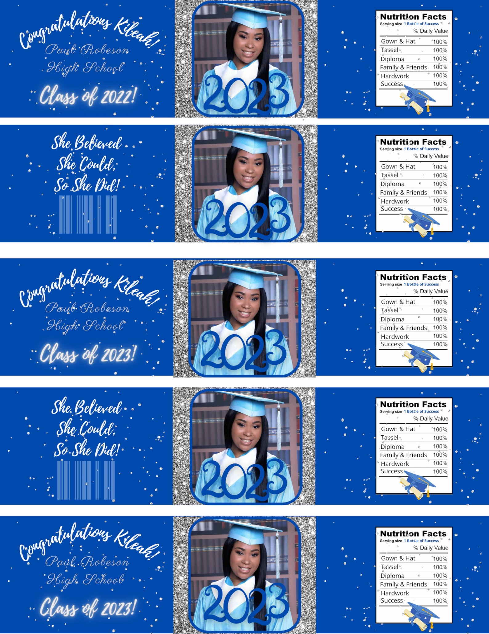 Graduation Water Bottle Label Template With Photo (self-edit Using ...