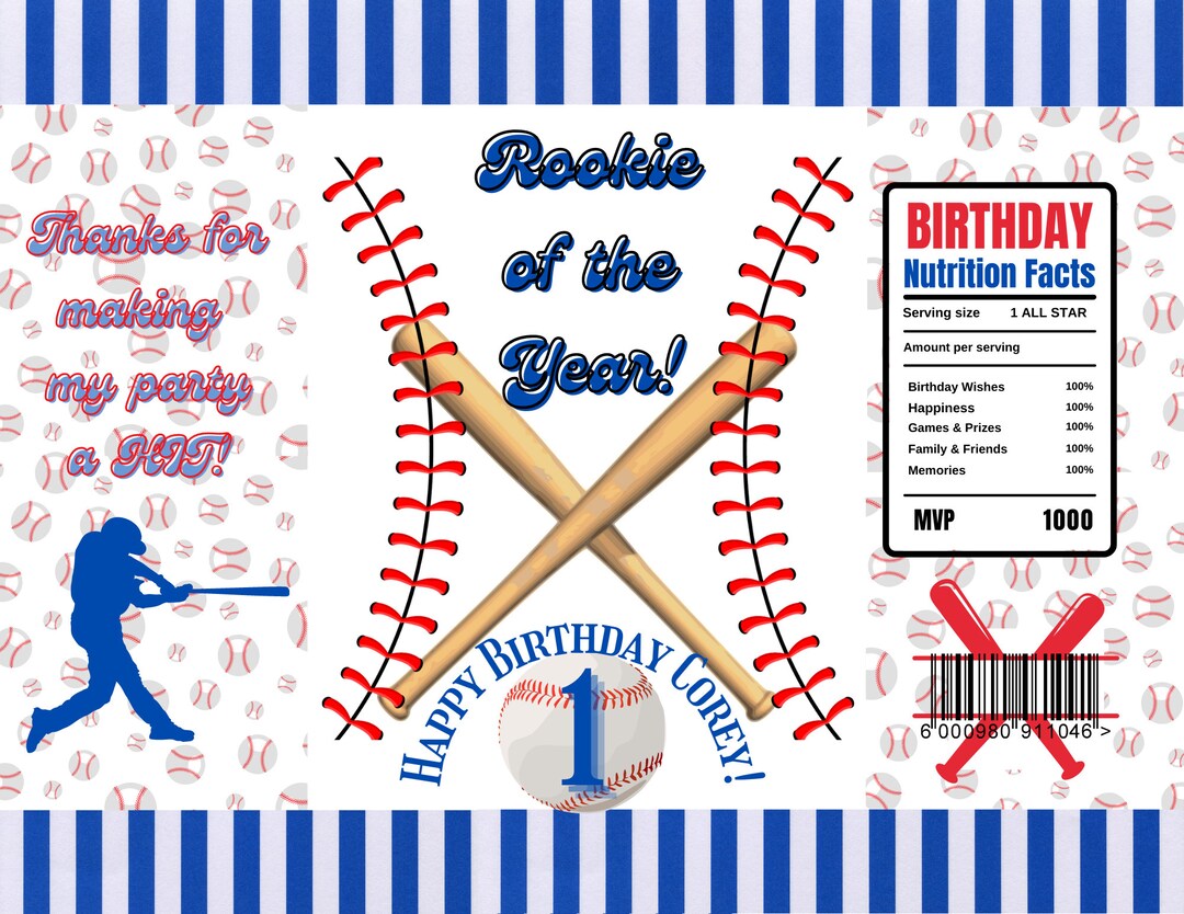 Rookie of the Year Baseball Chip Bag Template (CANVA Editable) - Etsy