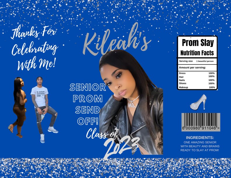 Royal Blue & Silver Prom Chip Bag Template (SELF Editable Using Canva ...