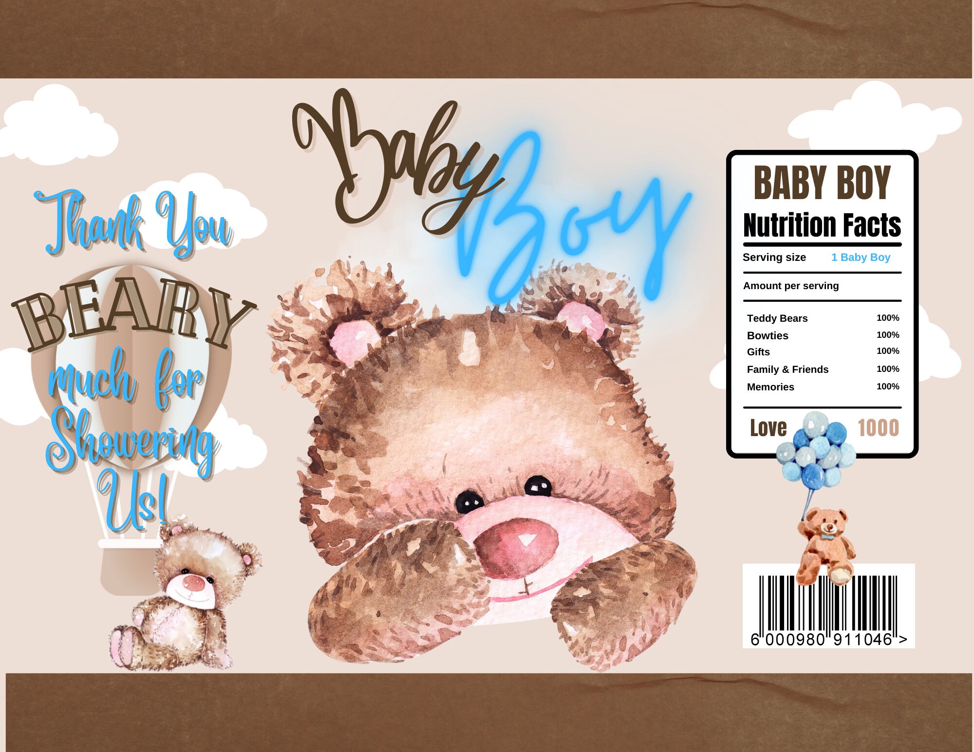 Brown Teddy Bear Baby Shower Chip Bag Template (CANVA Editable) - Etsy
