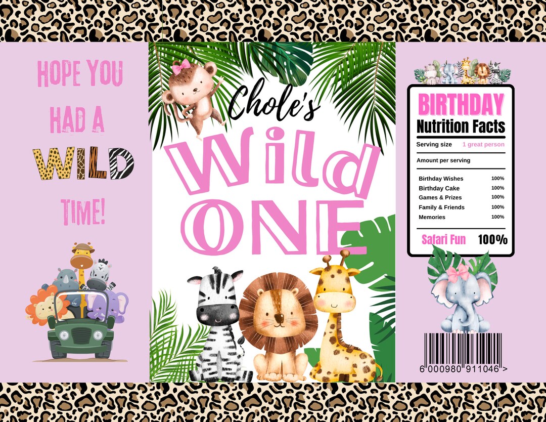 WILD One (pink) Chip Bag Template (CANVA Editable) - Etsy