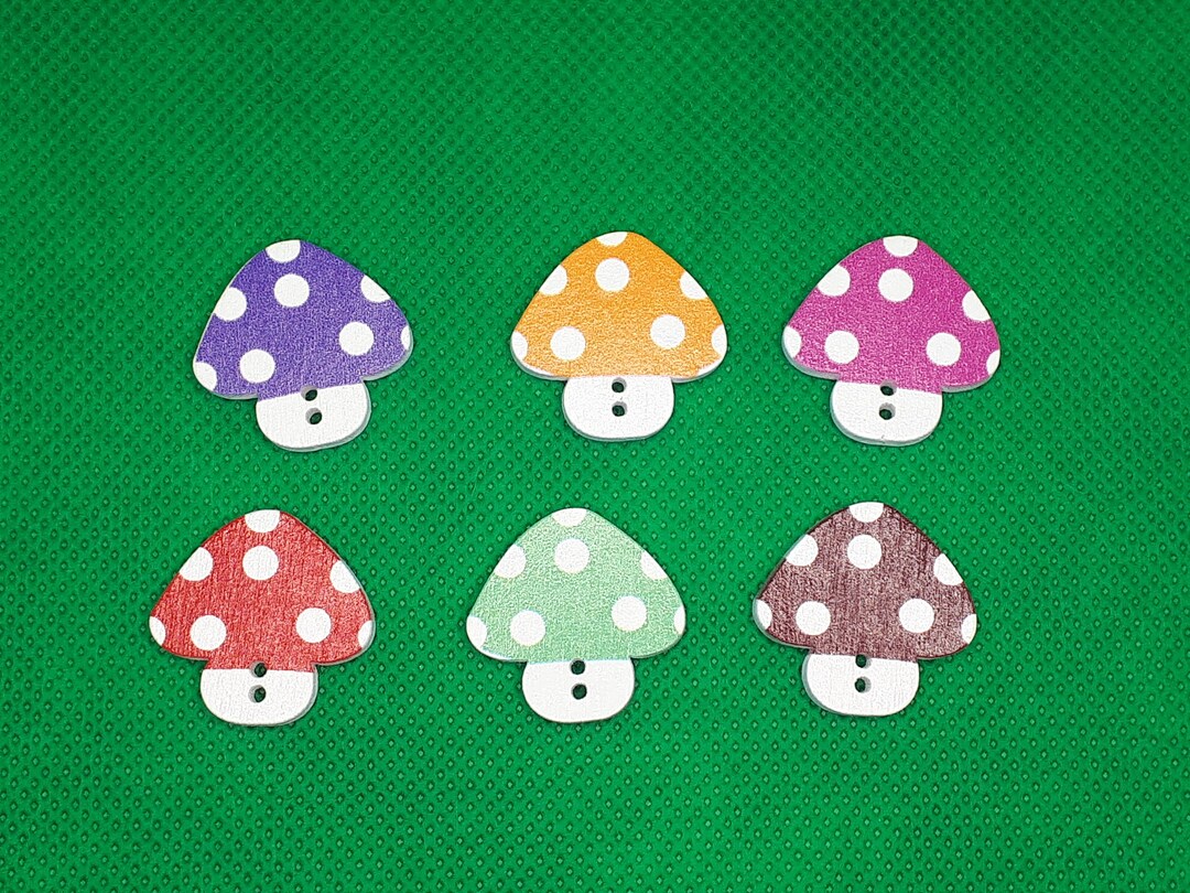 Wooden Buttons Mushroom Buttons Colorful Dots Craft Sewing Button Wood ...