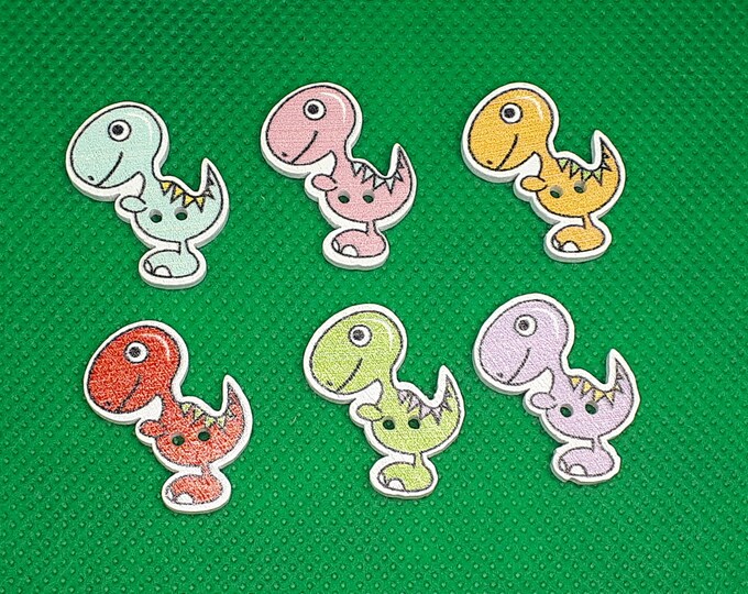 Dino Button Dinosaur Buttons Animal Colorful Wood Craft Sewing Reptiles ...