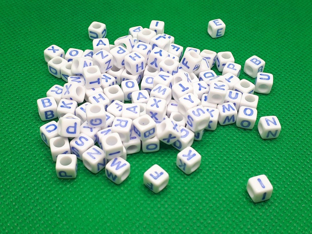 Letter Cube Beads White Acrylic Letters Cube Blue Craft Acrylic Beads ...