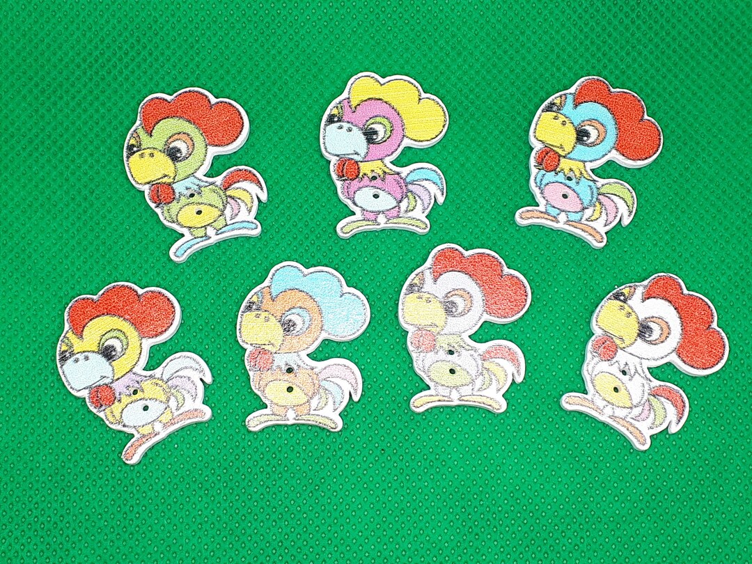 Wooden Buttons Rooster Buttons Colorful Farm Animal Craft Sewing Wooden ...