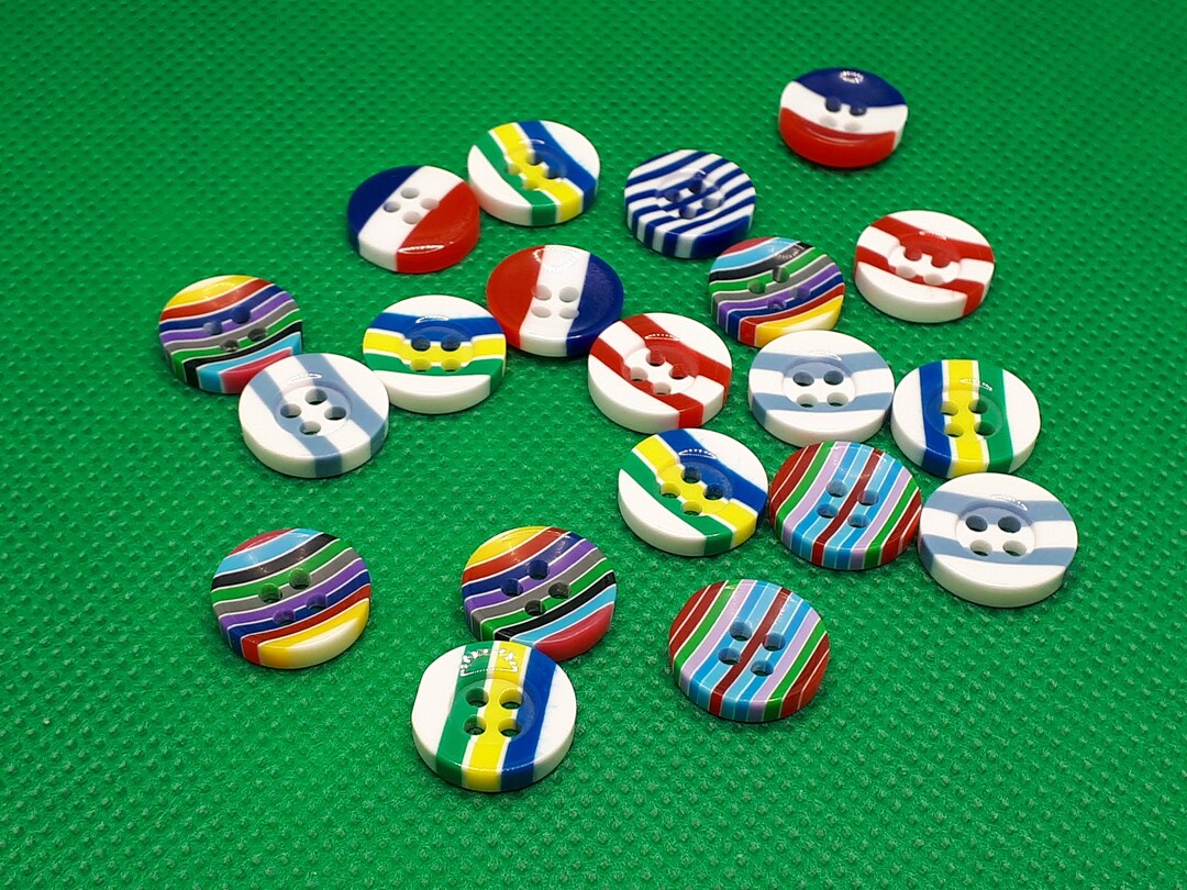 Colorful Buttons With Stripes of 12.5mm Resin Button Crafting 4 Hole ...