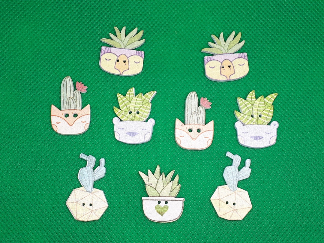 Cactus Wooden Button Plant Buttons Wood Craft Sewing Scrapbooking - Etsy
