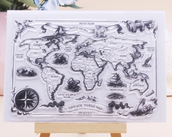 Silicone Stamp Vintage World Map Scrapbook Map Stamp Compass Clear ...