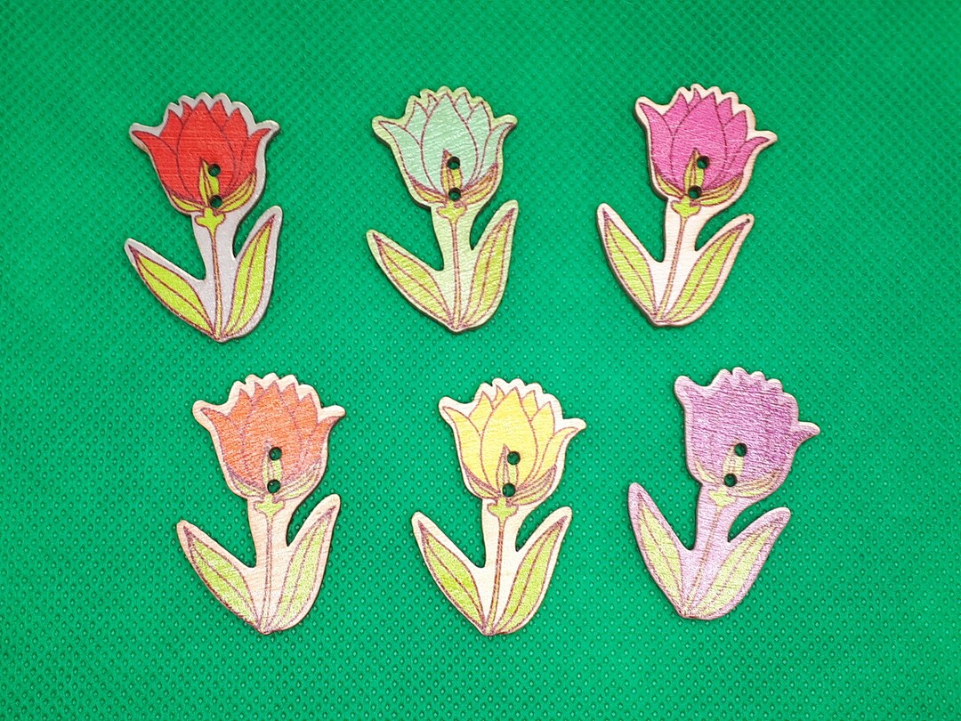 Tulip Buttons Flower Button Blossom Colorful Wood Craft Sewing Plant ...
