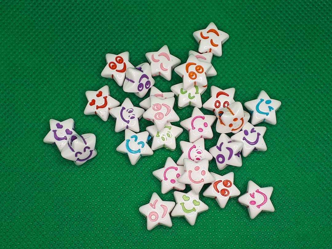 Star Beads Colorful Smile Acrylic Face XL Craft Beads Acrylic Beads Sew ...