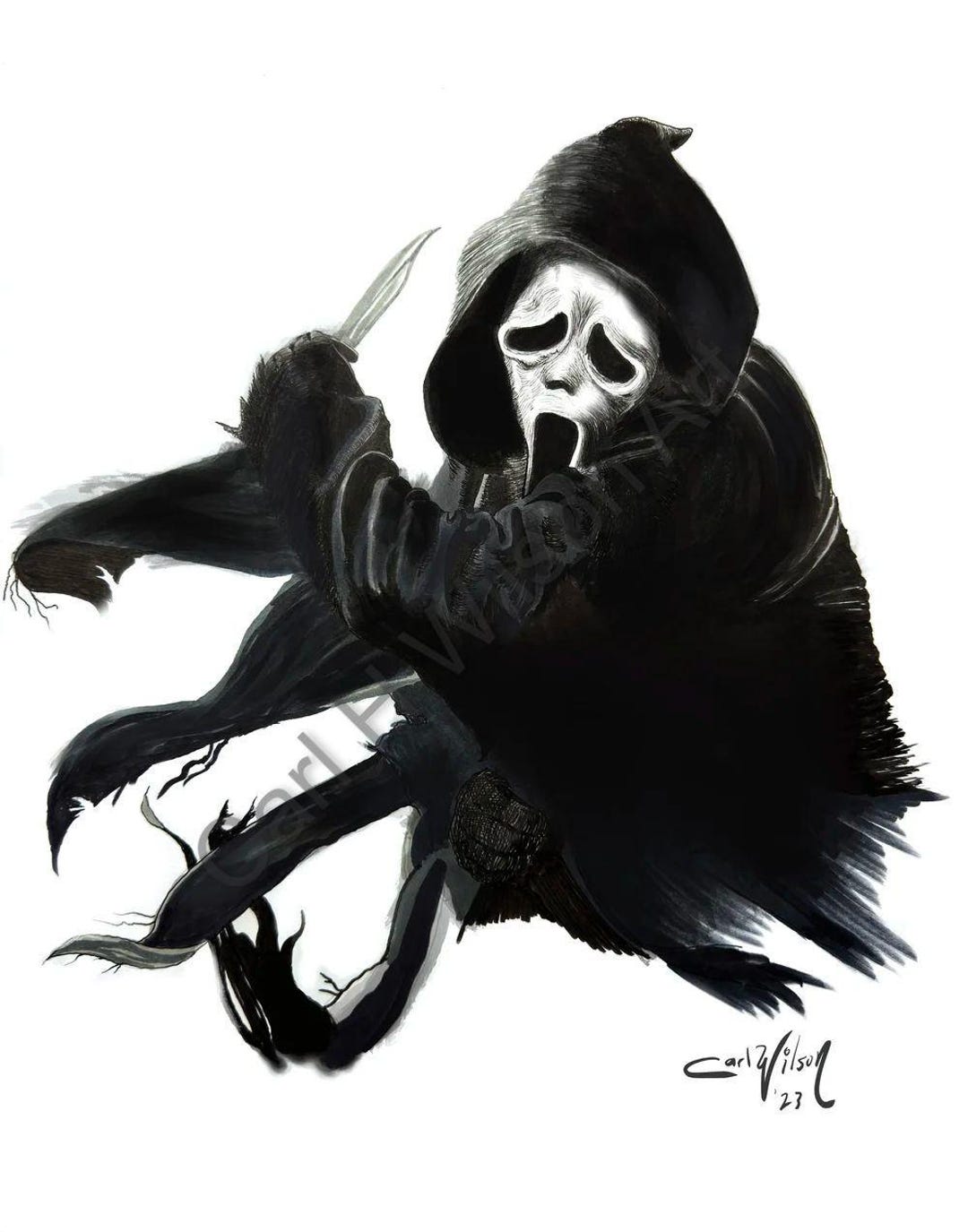 Ghostly Masked Killer Horror Art Print – Creepy Slasher Wall Decor ...