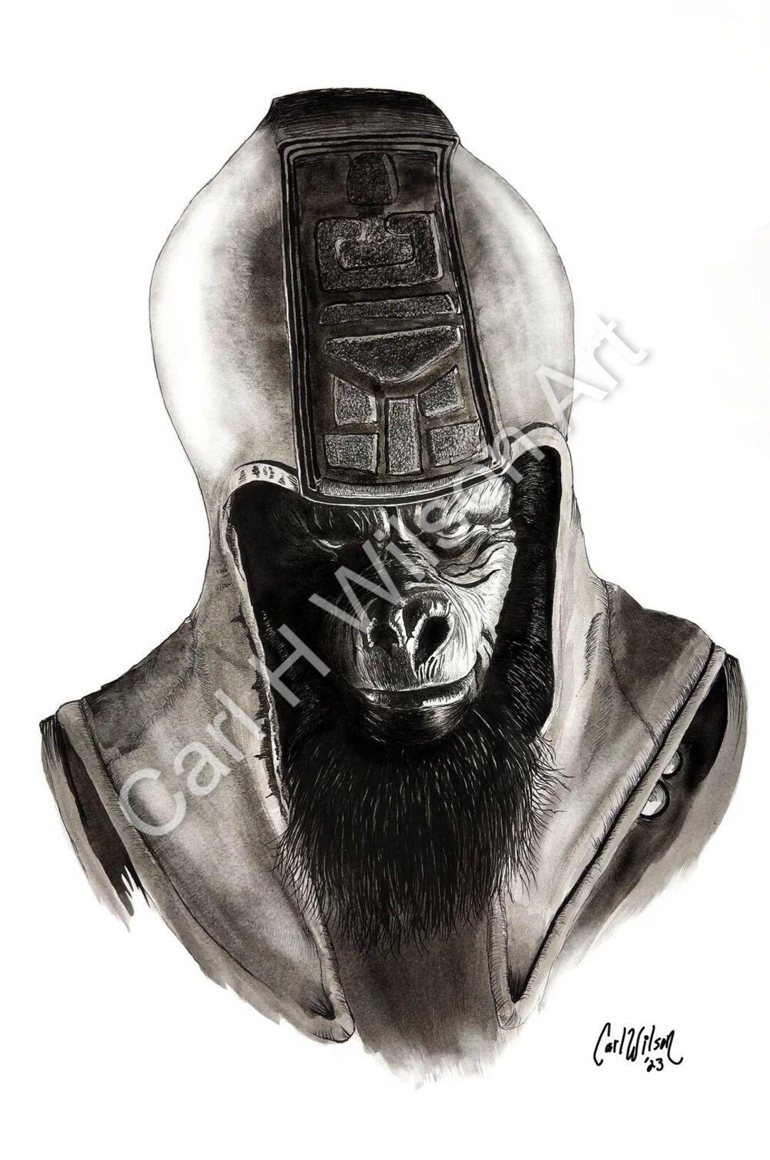 Planet of the Apes Art Print – Commanding Gorilla Stare, Vintage Sci-fi ...
