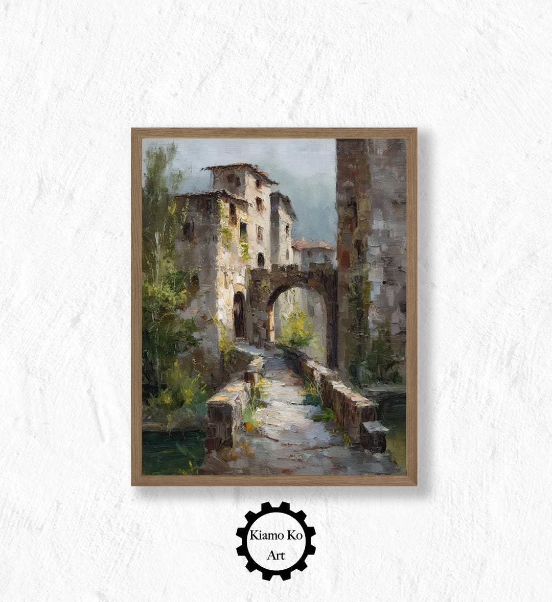 Charming Small Town Bridge Art, Vintage Landscape Print, Rustic Home ...