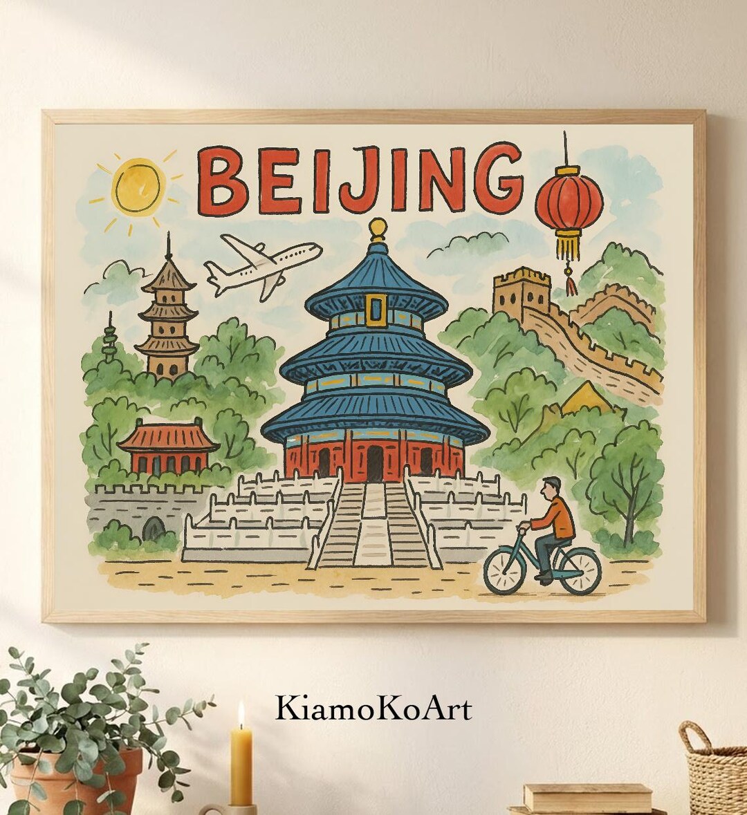 Beijing Travel Poster, Whimsical Ink Sketch, Vintage Printable Wall Art ...