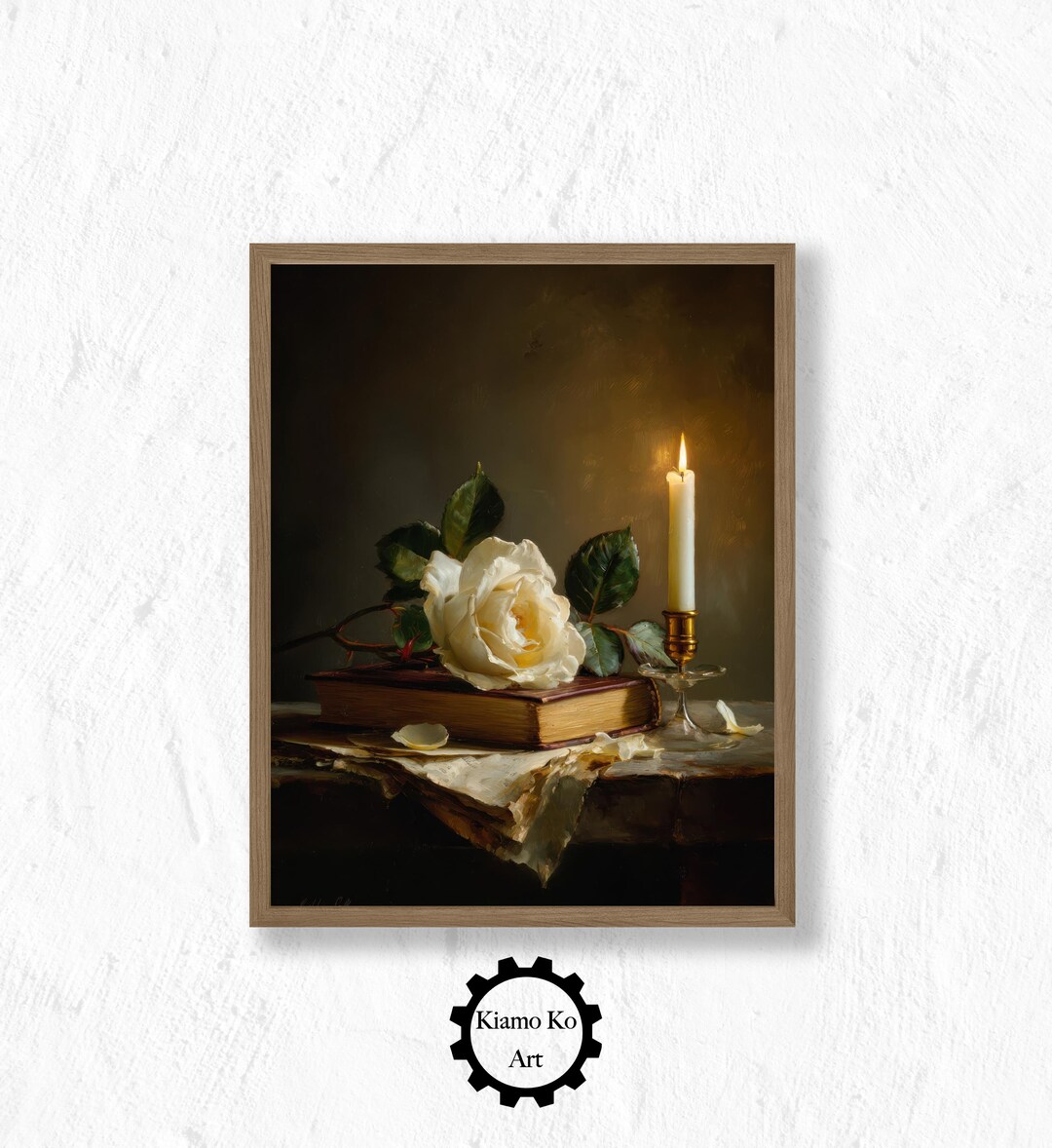 Serene White Rose, Elegant Candle Still Life, Floral Wall Art Print ...