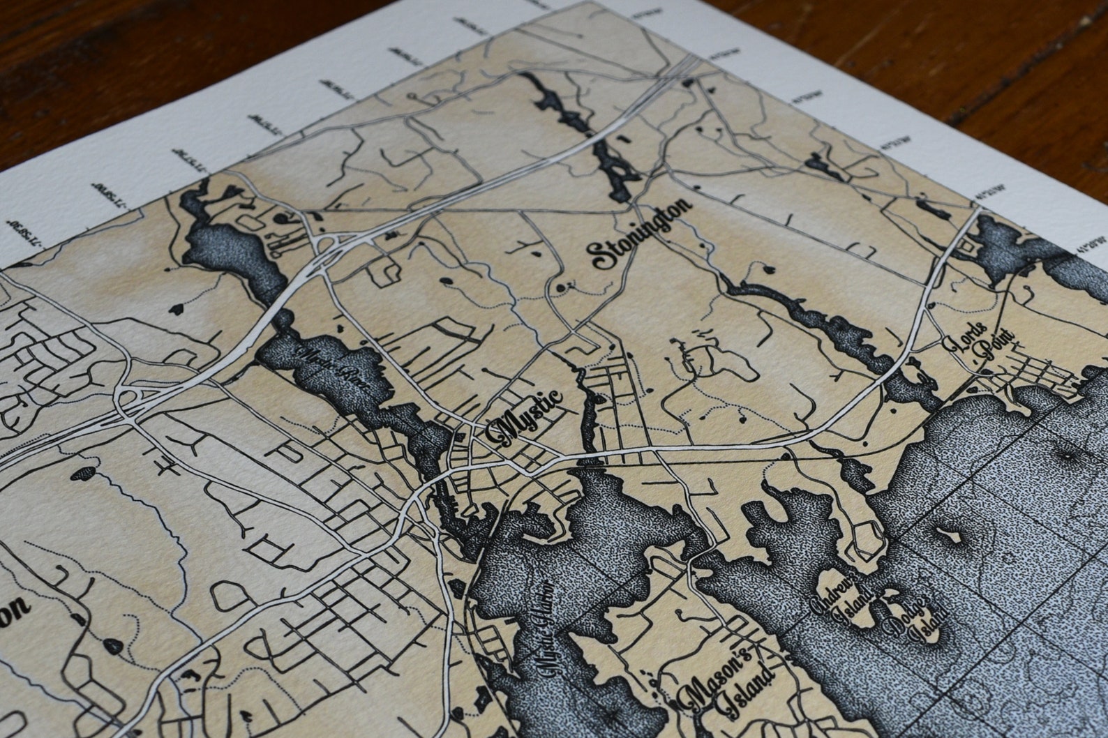 Map of Mystic Harbor & Fishers Island Sound unframed Fine Art Print ...