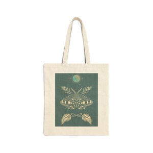 Moth & Ferns Cotton Canvas Tote Bag - Eco-friendly Botanical Print ...