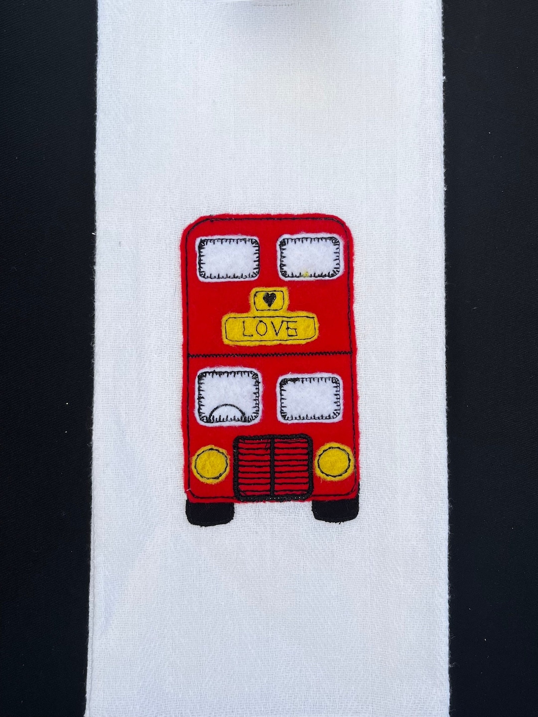 Embroidered Appliqué London Bus Kitchen Towel White Cotton, England ...