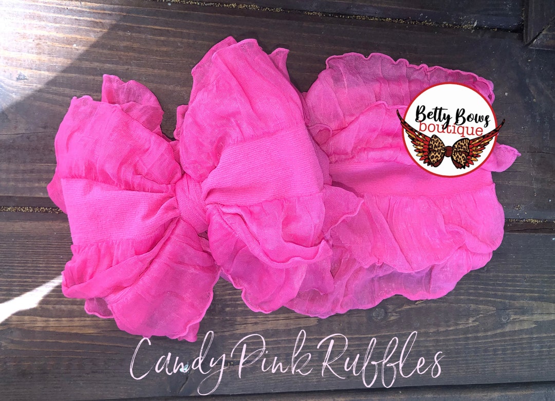 Extra Fluffy Candy Pink Ruffle Bow, Stretchy Messy Bow, Messy Headwrap ...